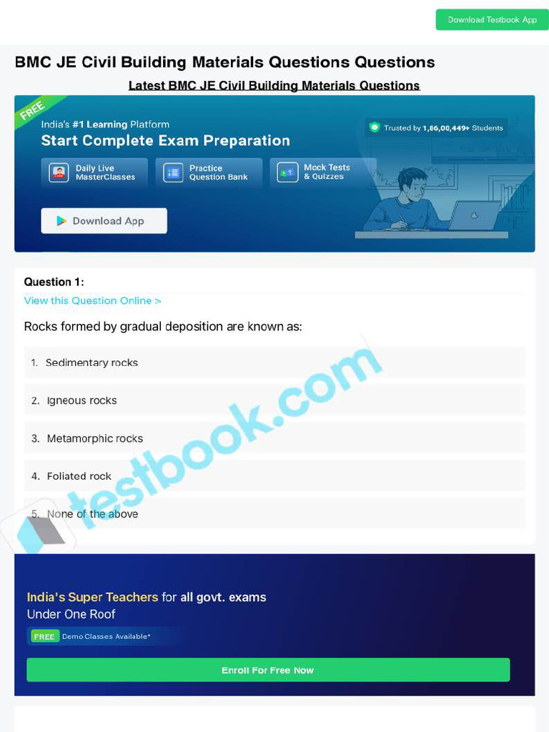 BMC Je Civil Building Materials Questions 6710eefab07ccba88ef660a0 | PDF