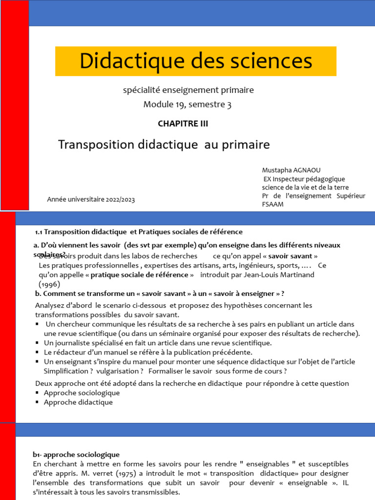 Cours Didactique - Transposition Didactique PDF | PDF | Enseignement