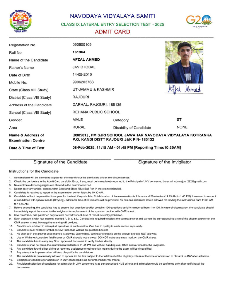 AdmitCard 161964 | PDF