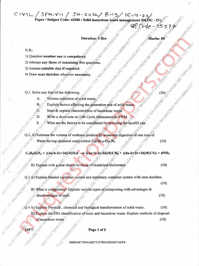 Be Civil Engineering Semester 7 2022 December Dloc IV Solid and Hazardous Waste Management Rev ...