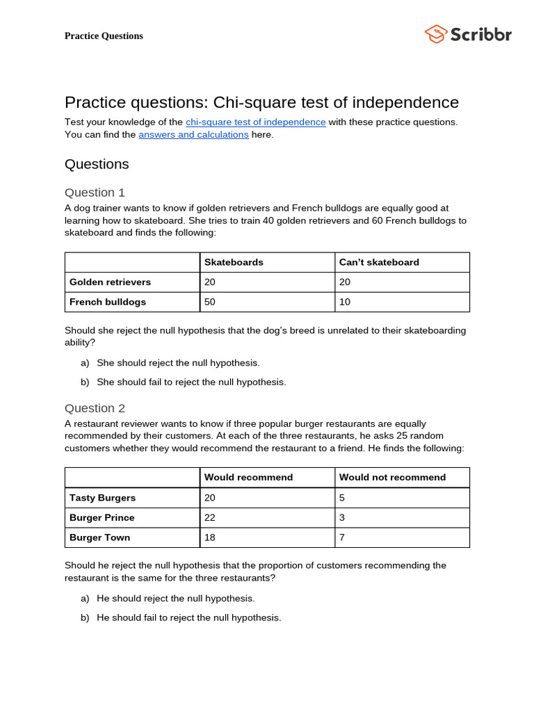 Practice-Questions-Chi-Square-Test-of-Independence | PDF | Chi Squared ...