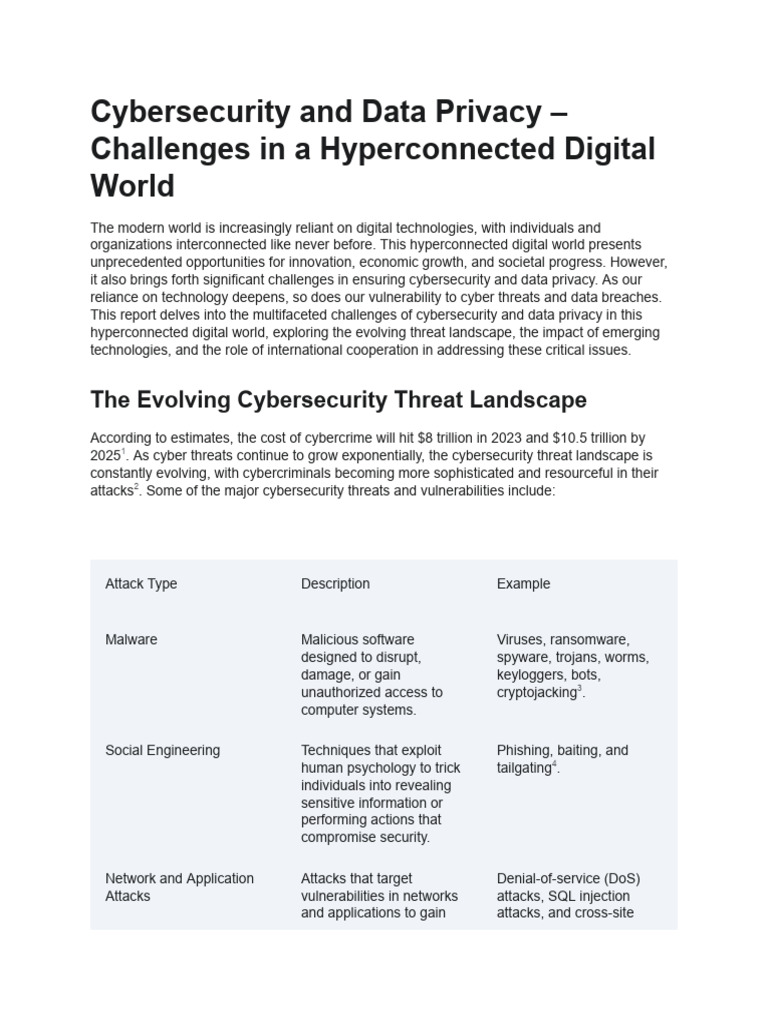 Cybersecurity and Data Privacy Challenges | PDF | Computer Security ...