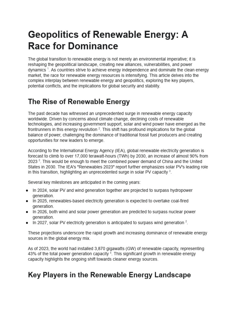 Geopolitics of Renewable Energy Dominance | PDF | Renewable Energy ...