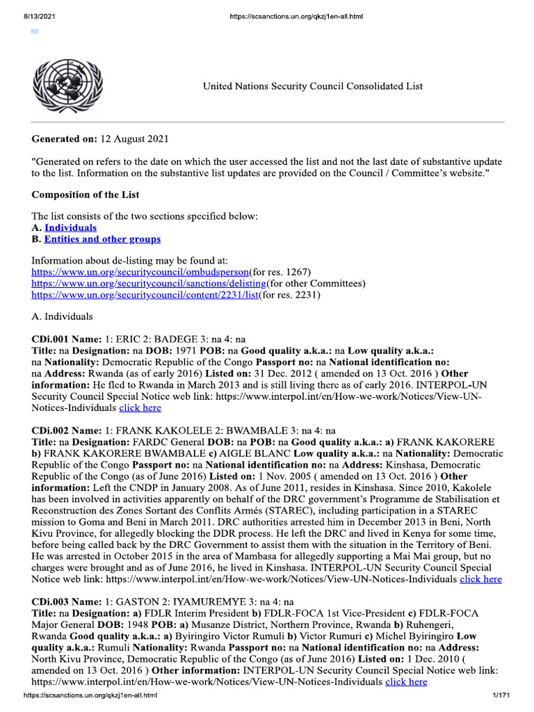UN Sanction Consol List 20210813 | PDF