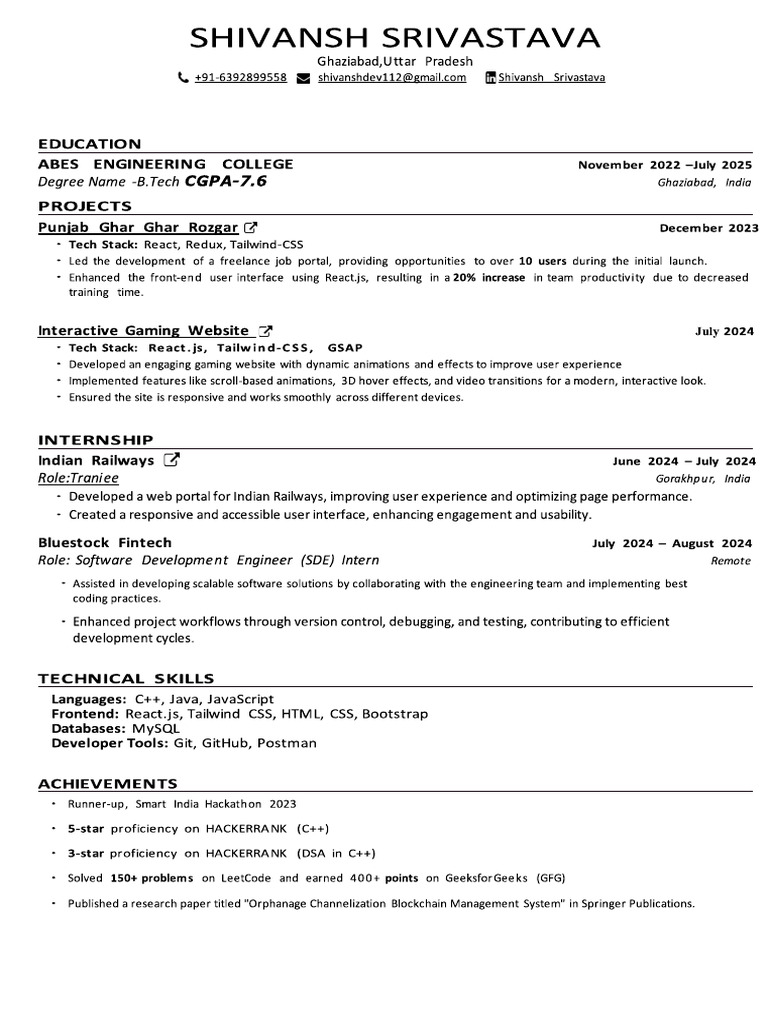 Shivansh Resume | PDF