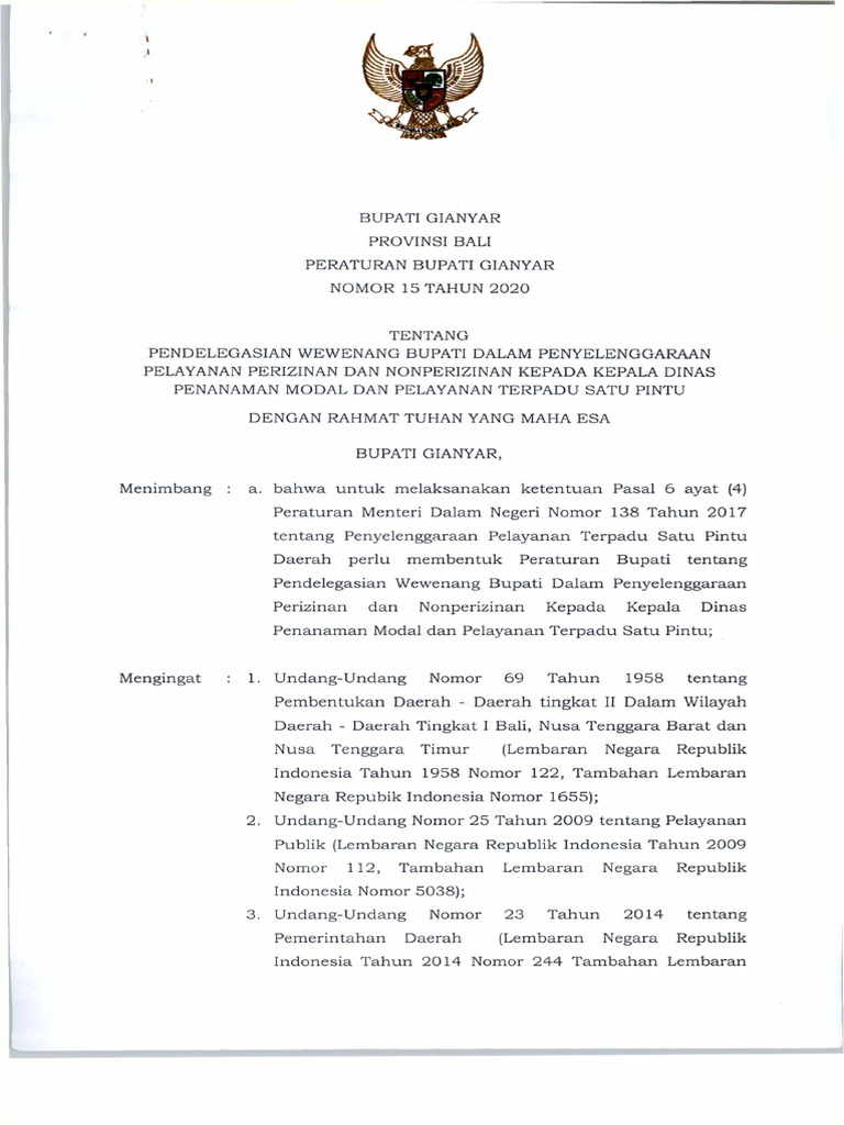 Pendelegasian Wewenang Bupati Gianyar | PDF