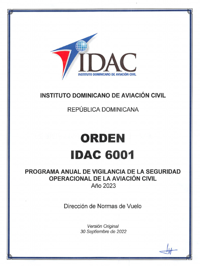 Orden IDAC 6001-2023 Prog. Anual Vig. Seg. Operacional de La Aviaci N Civil-1 | PDF