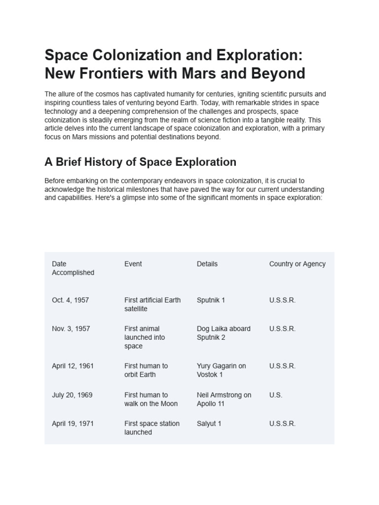 Space Colonization: Mars & Beyond | PDF | Mars | Space Colonization