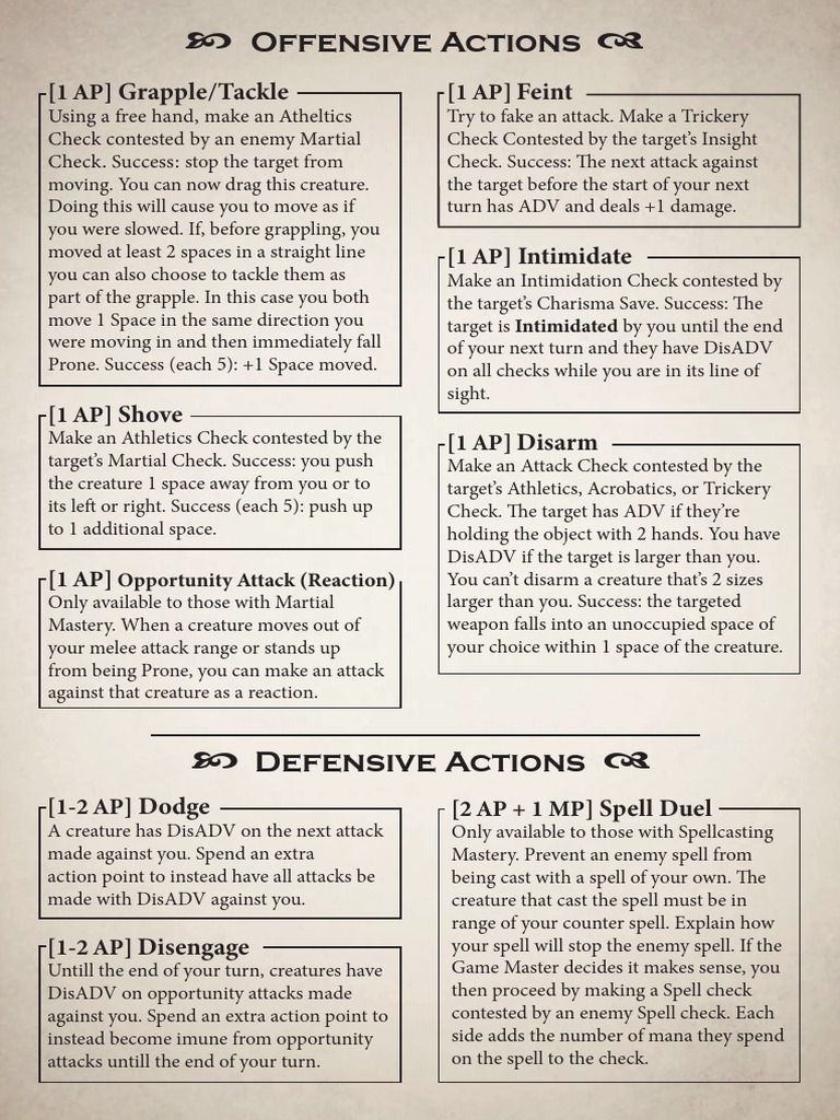 Offensive and Defensive Actions Guide | PDF