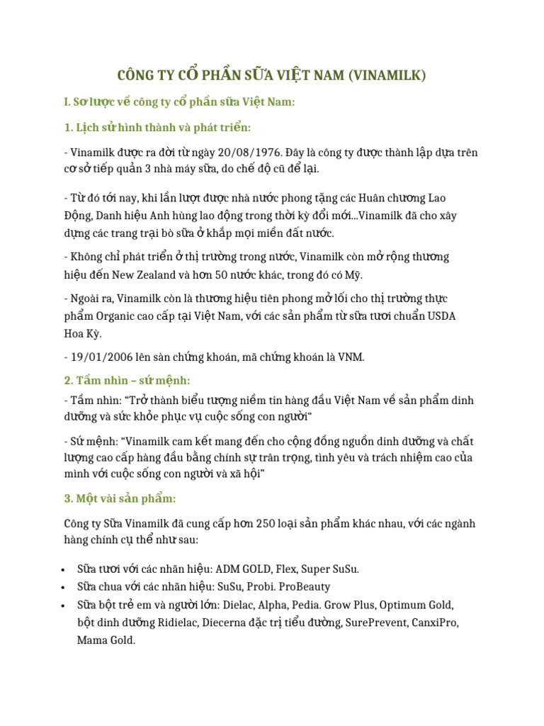 Công Ty Cổ Phần Sữa Việt Nam (Vinamilk)_hà Ngọc Huyền Trân_mar.tmqt | PDF