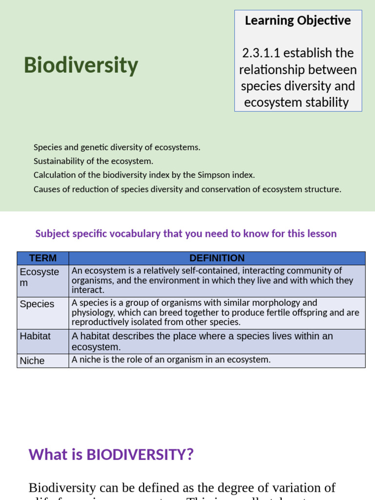 2 3 1 1 Establish The Relationship Between Species Diversity and | PDF ...