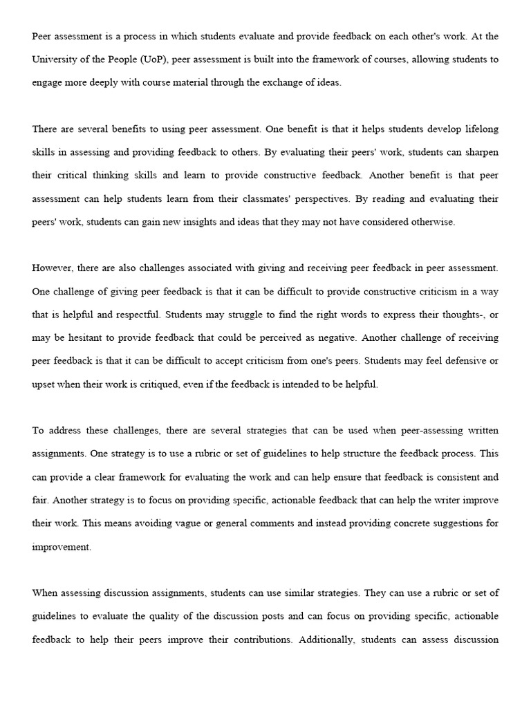 Peer Assessment Written Assignment | PDF | Social Psychology | Behavior Modification