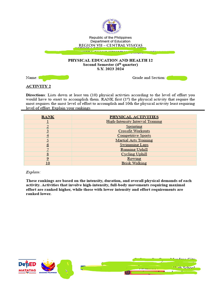 PE | PDF | High Intensity Interval Training | Physical Fitness