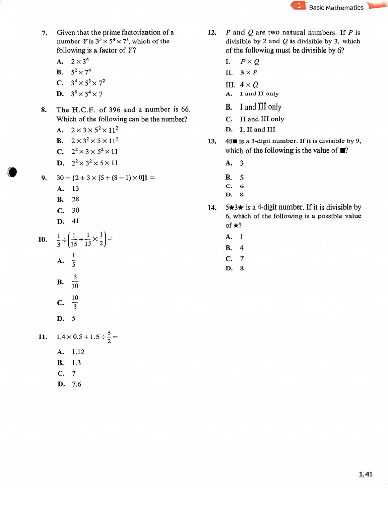試卷寶-1A-1-Basic Maths-3 | PDF