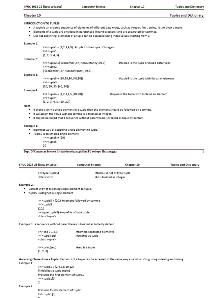 10 Tuples and Dictionary | PDF | Bracket | Computer Science