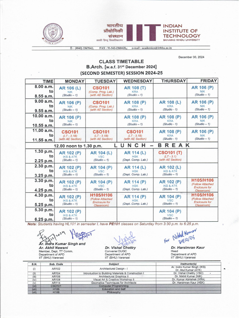 APD Class Time Table Even Semester 2024-25 | PDF