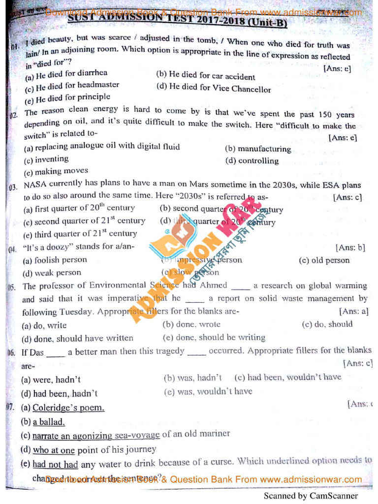 Sust B Unit Question 2017-18 | PDF