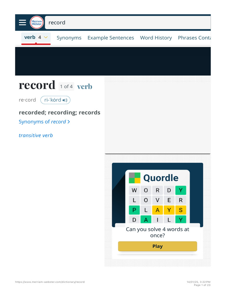 Definition and Meaning of Record | PDF | Verb | Languages