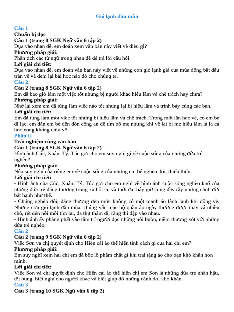 HỆ THỐNG CÂU HỎI VĂN 6 HK2-CTST | PDF