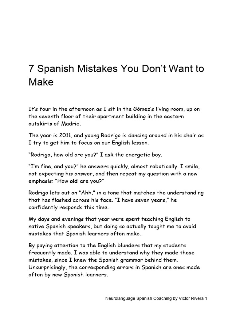 7 Common Spanish Mistakes to Avoid | PDF | Adjective | English Language
