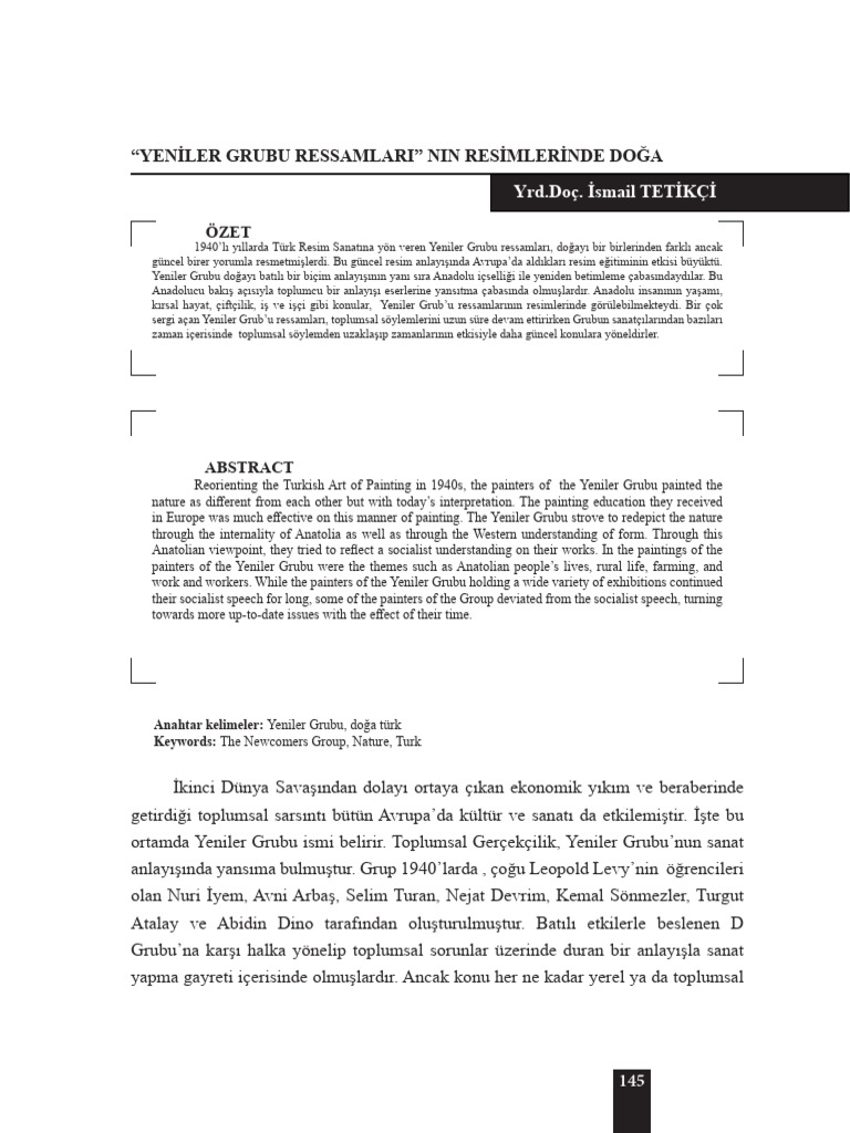 Yeniler Grubu Ressamlar N N Resimlerinde Do A (#563083) - 712003 | PDF