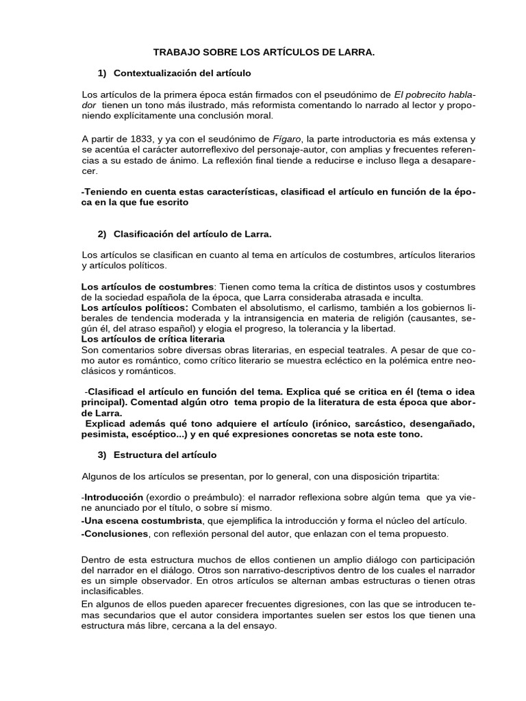 Trabajo Sobre Los Artículos de Larra | PDF