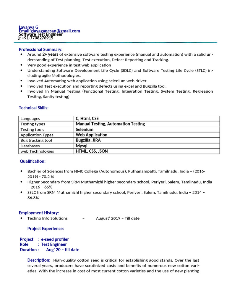 Software Test Engineer Resume Summary | PDF | Software Testing | Computing