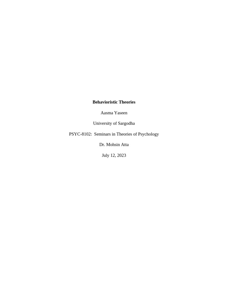 behavioristic theories | PDF | Behaviorism | Classical Conditioning