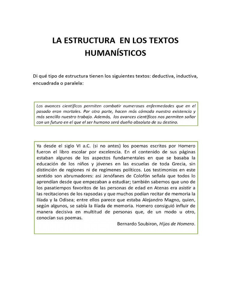 Ejercicio Estructura en Los Textos Humanísticos | PDF