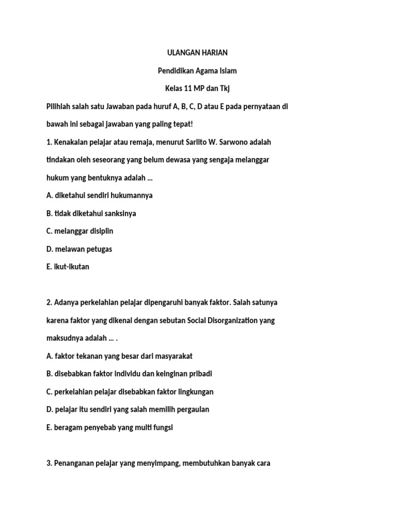 ULANGAN HARIAN Bab 3-Narkoba-Miras | PDF