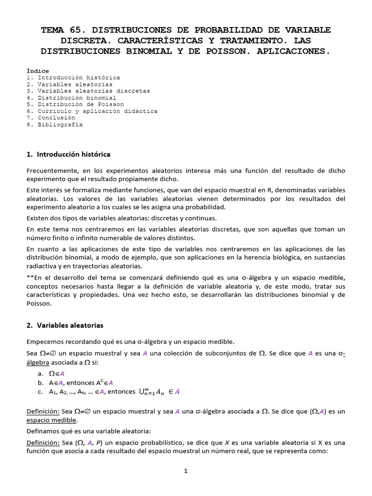 Tema 65 | PDF | Variable aleatoria | Distribución de probabilidad