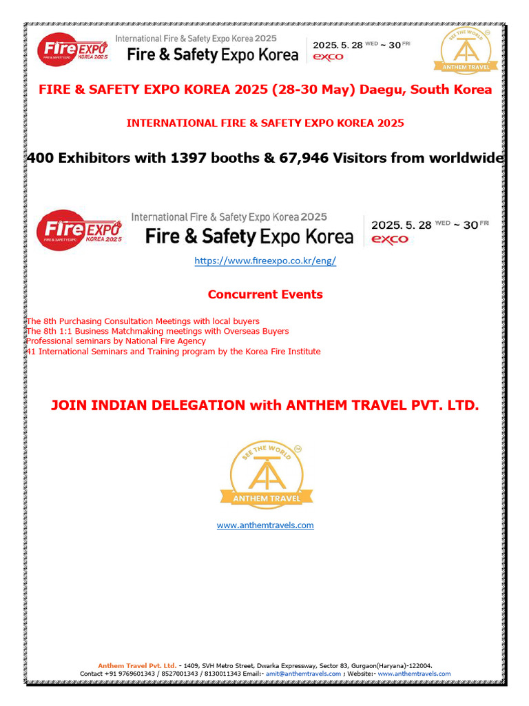 Korea Fire Expo 2025 (28-30 May) Daegue, South Korea With Anthem Travel ...