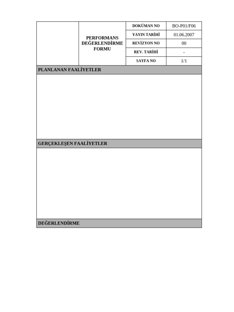 Performans Değ. Formu1 | PDF