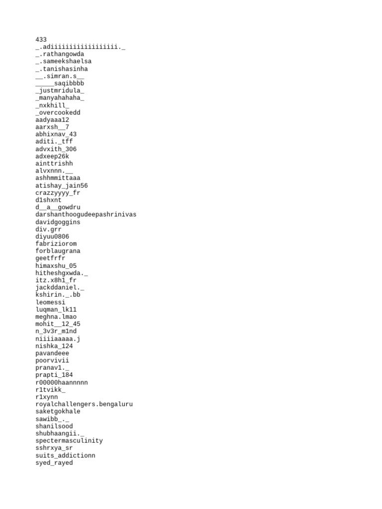 Social Media Usernames List | PDF