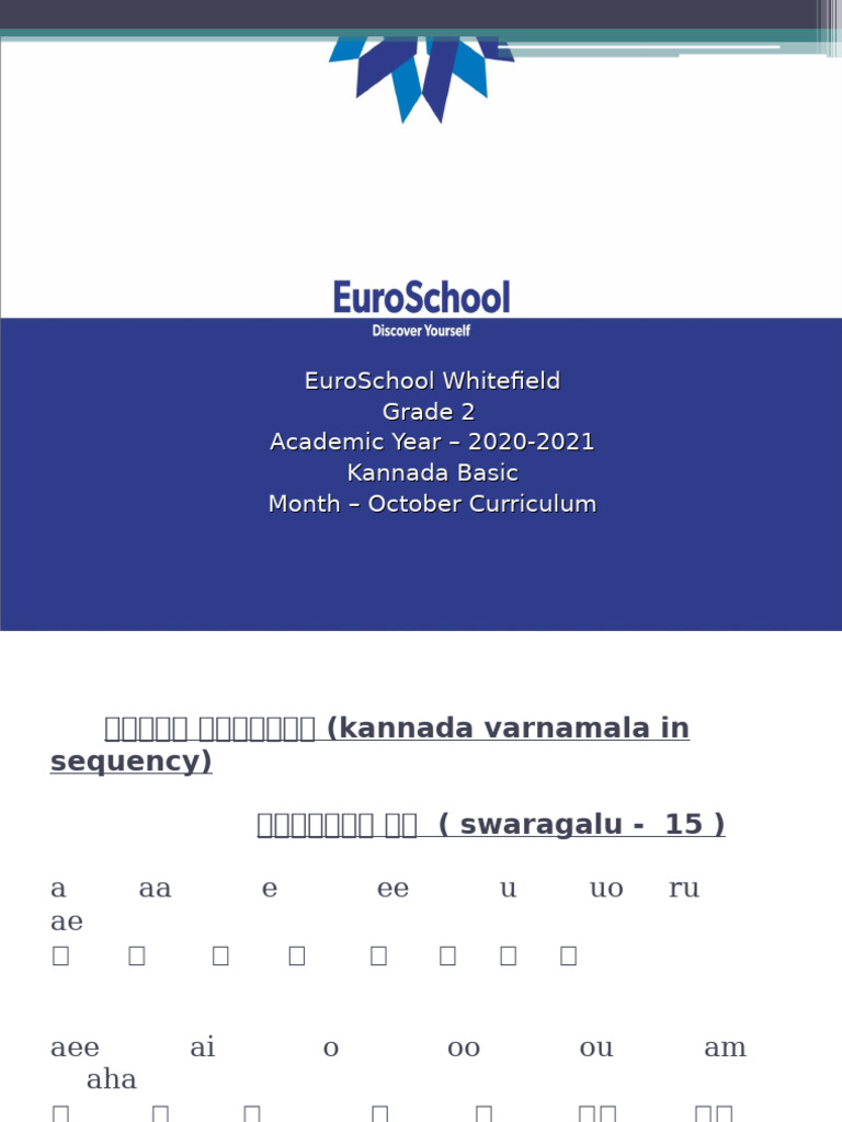 EuroSchool Whitefield - Curriculum - October Month - Grade 2 - Kannada Basic-Kannada Basic ...