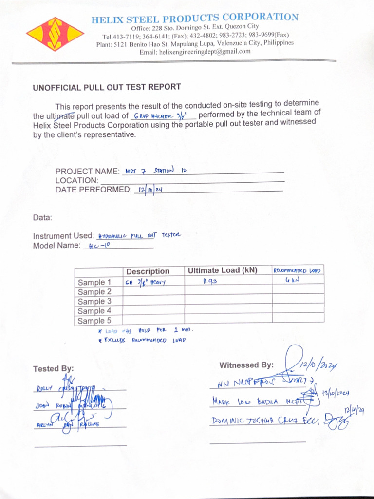 Test Report Helix Grip Anchor 3 - 8" | PDF