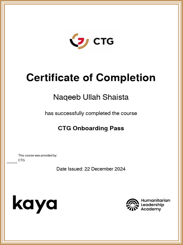 CTG Onboarding Pass - Completion Certificate | PDF