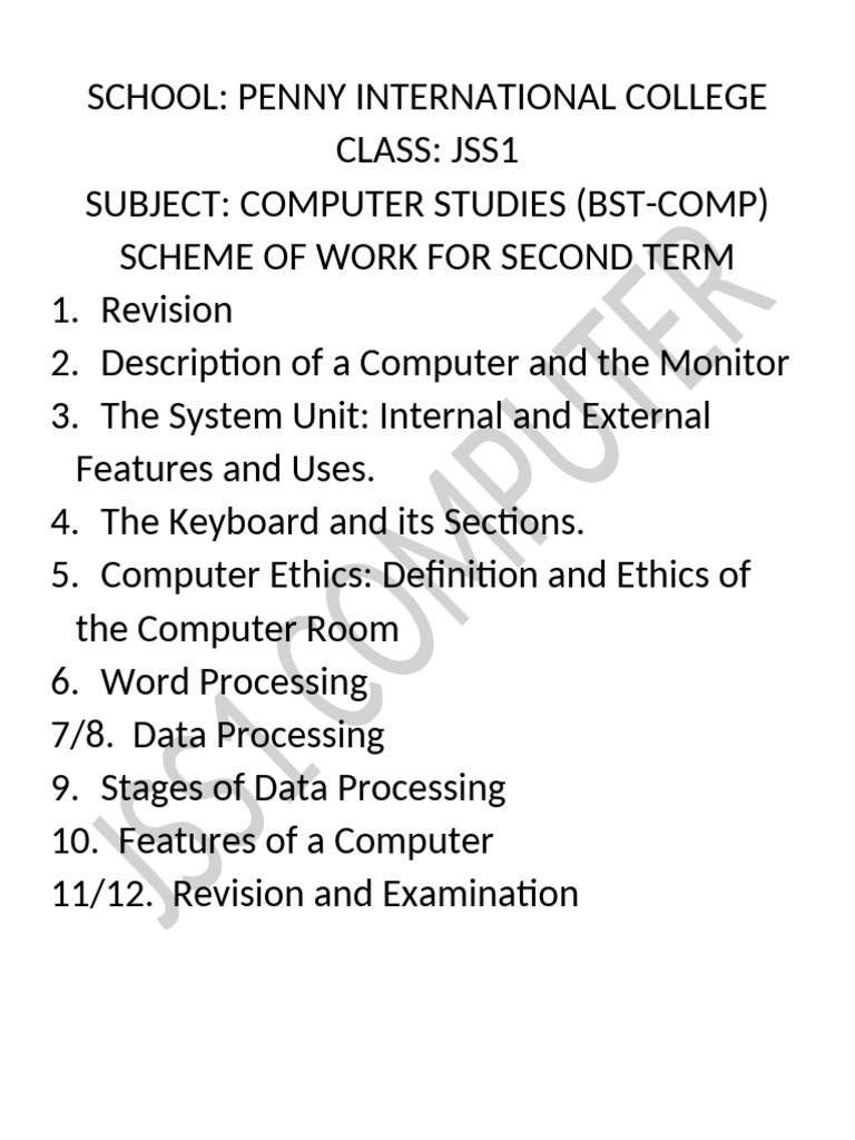 JSS1 Computer Second Term 2 | PDF | Computer Monitor | Computer Keyboard