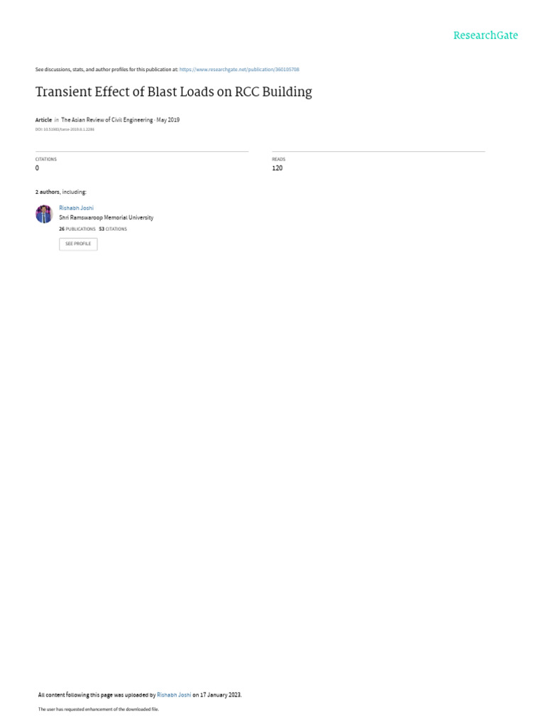 Transient Effect of Blast Loads On RCC Building 2019pp.9-19 | PDF ...
