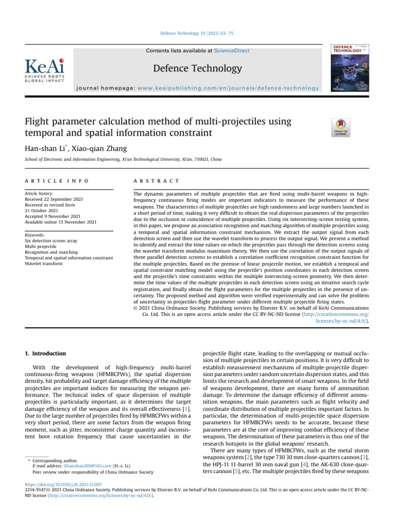 7flight Parameter Calculation Method Of Multi Projectiles Using Pdf Wavelet Optics