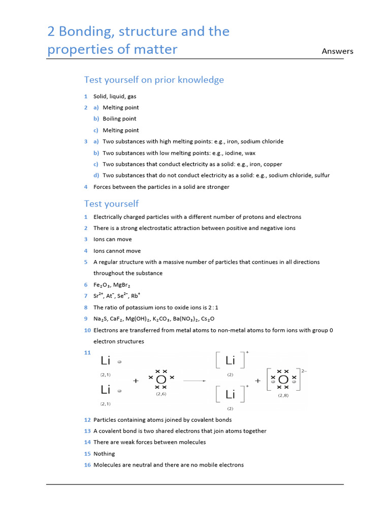 2 Bonding, Structure & Properties ANS | PDF | Chemical Bond | Ion