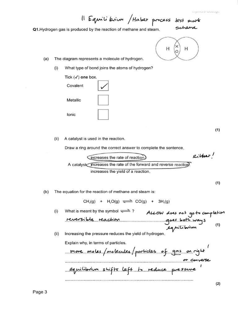 11 equilibrium Haber mark scheme | PDF
