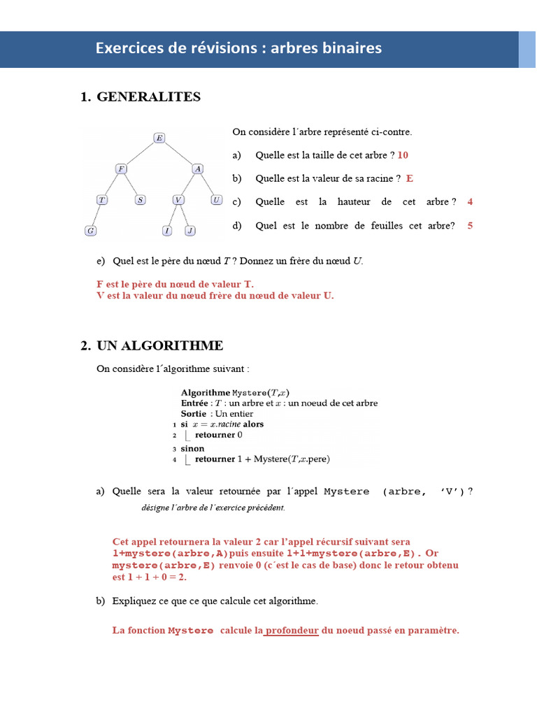 Arbres Revisions Correc | PDF | Algorithmes et structures de données