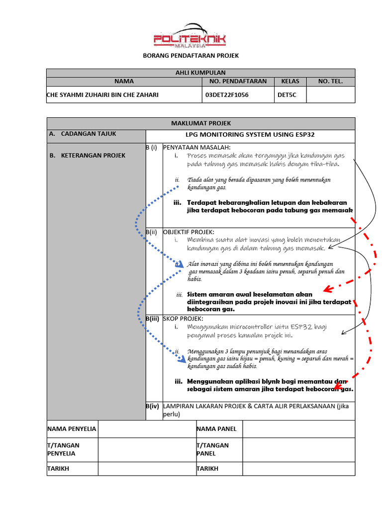 Borang Pendaftaran Projek 1 (Contoh) | PDF