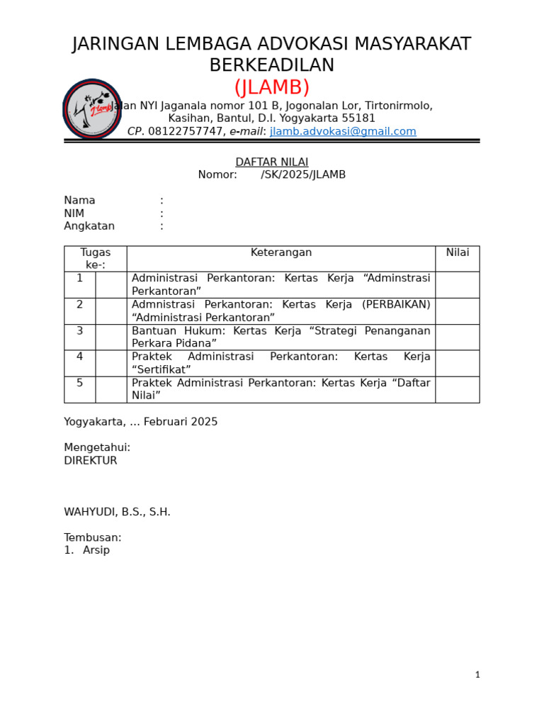 Daftar NIlai 1 | PDF