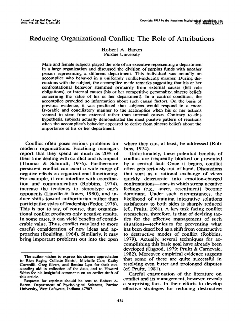 Reducing Organizational Conflict The Role of Attributions | PDF | Aggression | Psychology