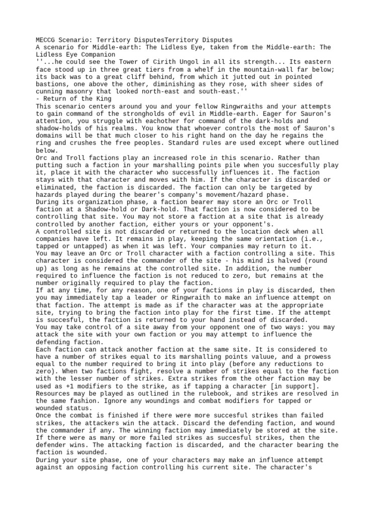 MECCG Scenario Territory Disputes | PDF