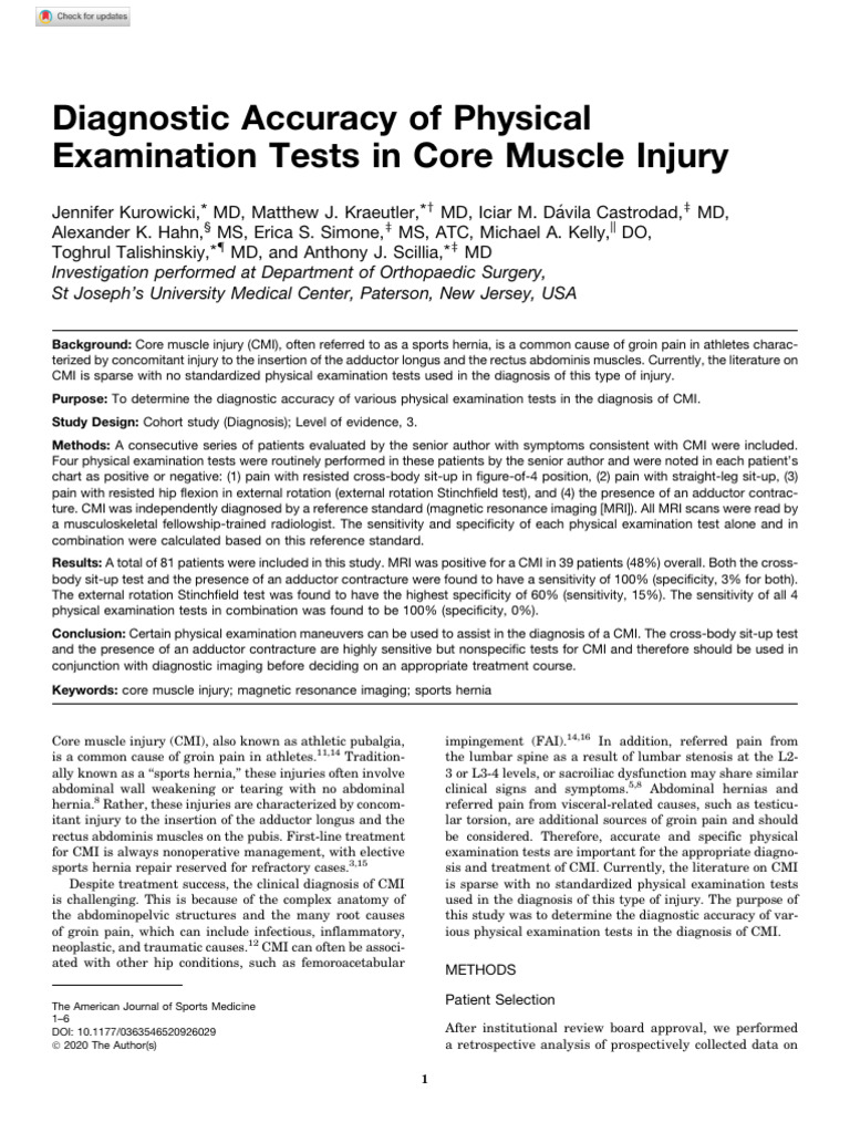 0363546520926029 | PDF | Sensitivity And Specificity | Physical Examination