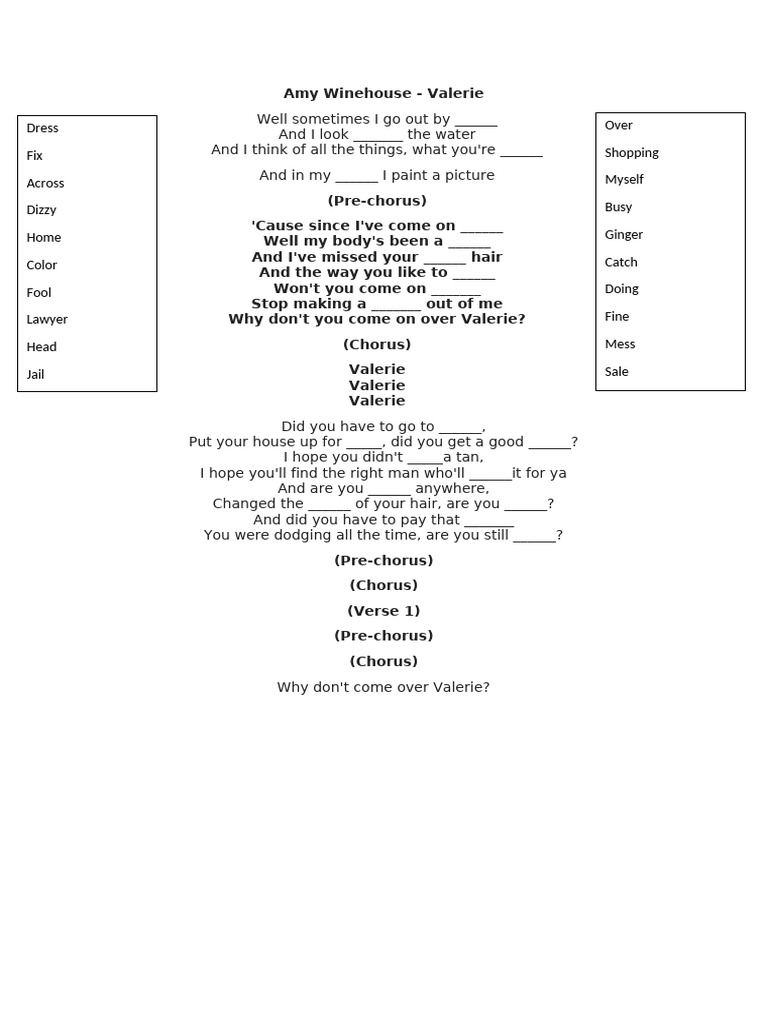 Amy Winehouse's "Valerie" Lyrics Breakdown | PDF