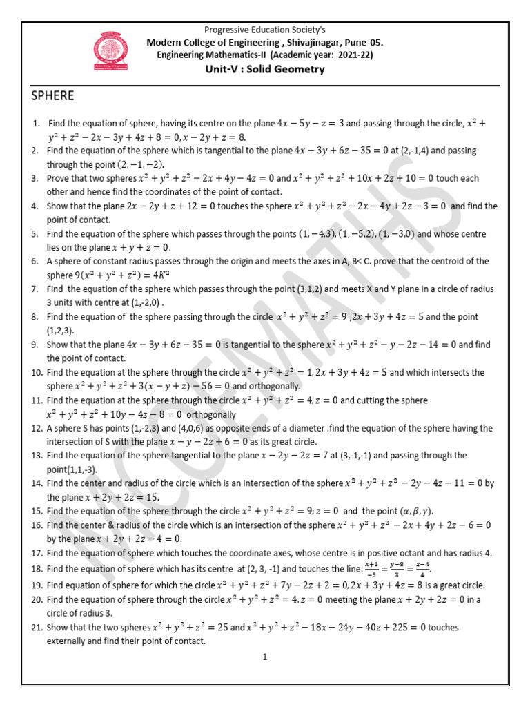 M=2 Unit 5 Solid Geometry | PDF | Sphere | Coordinate System